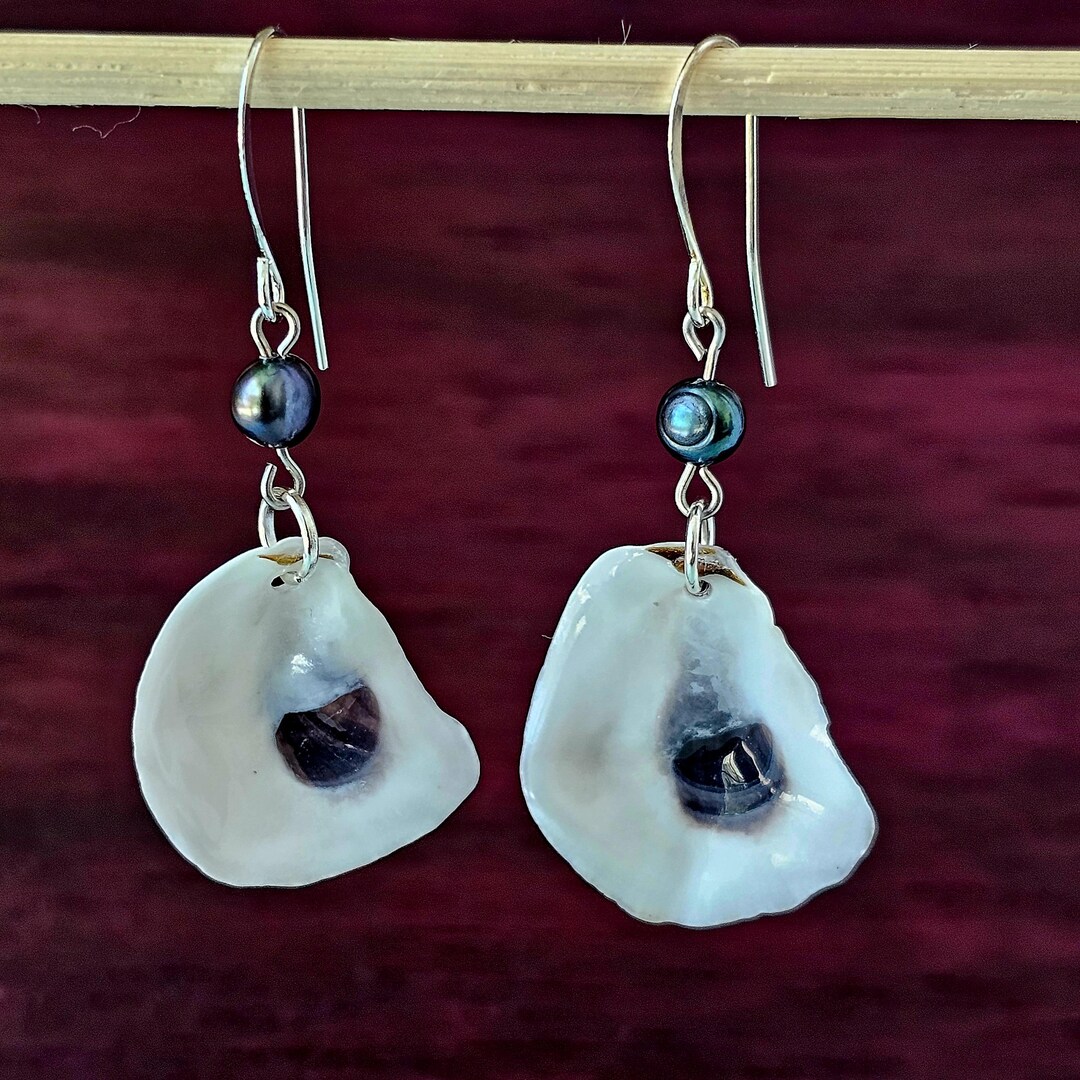 Oyster Shell Earrings With Black Pearls . Earrings Baby Oyster Shell ...
