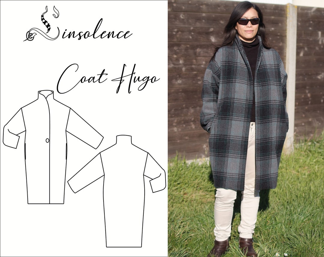 PDF Sewing Pattern Coat Hugo,raised Neckline Coat With Lining,trendy ...
