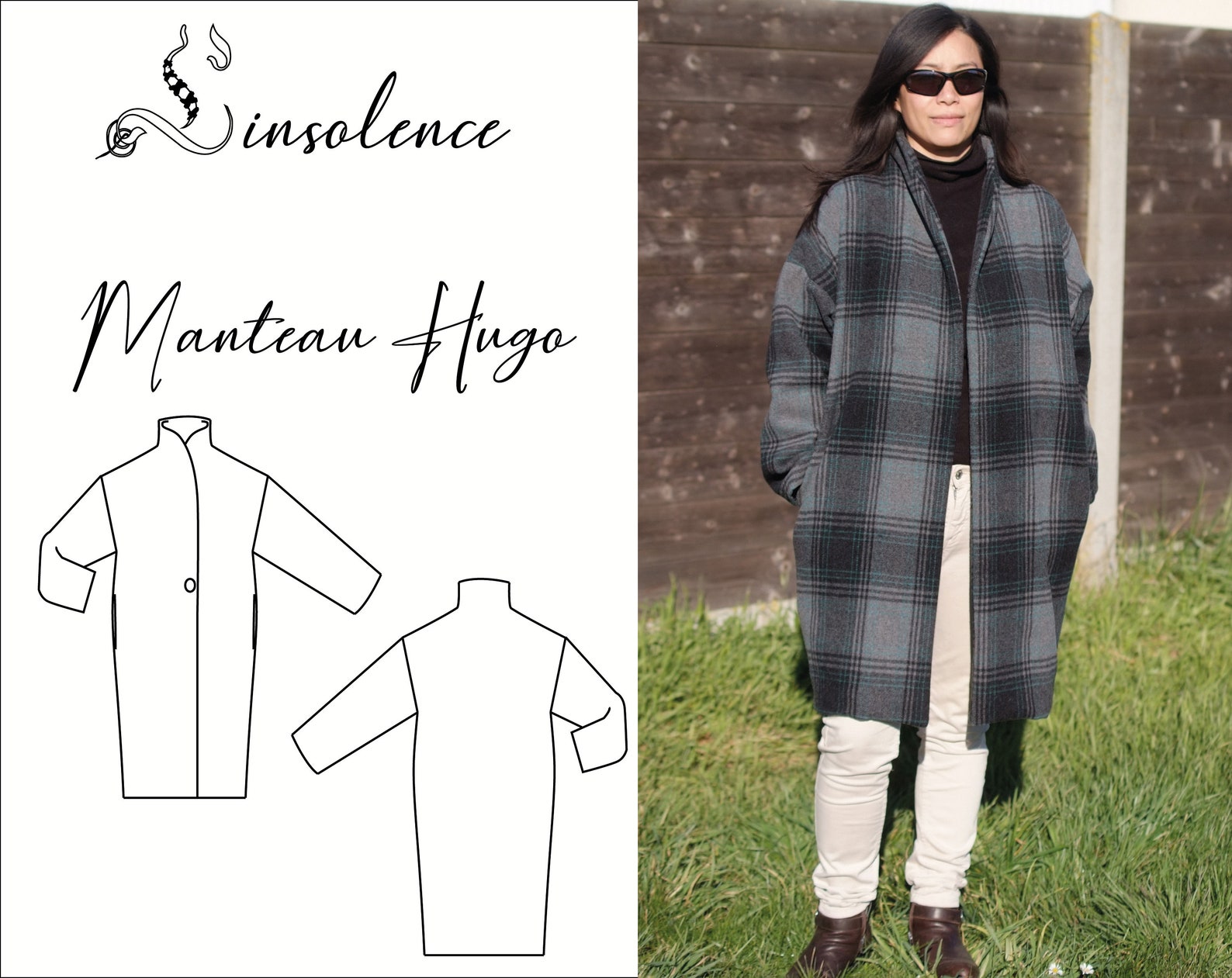 Patron PDF manteau Hugo + Tutoriel, patron manteau femme, col montant ...