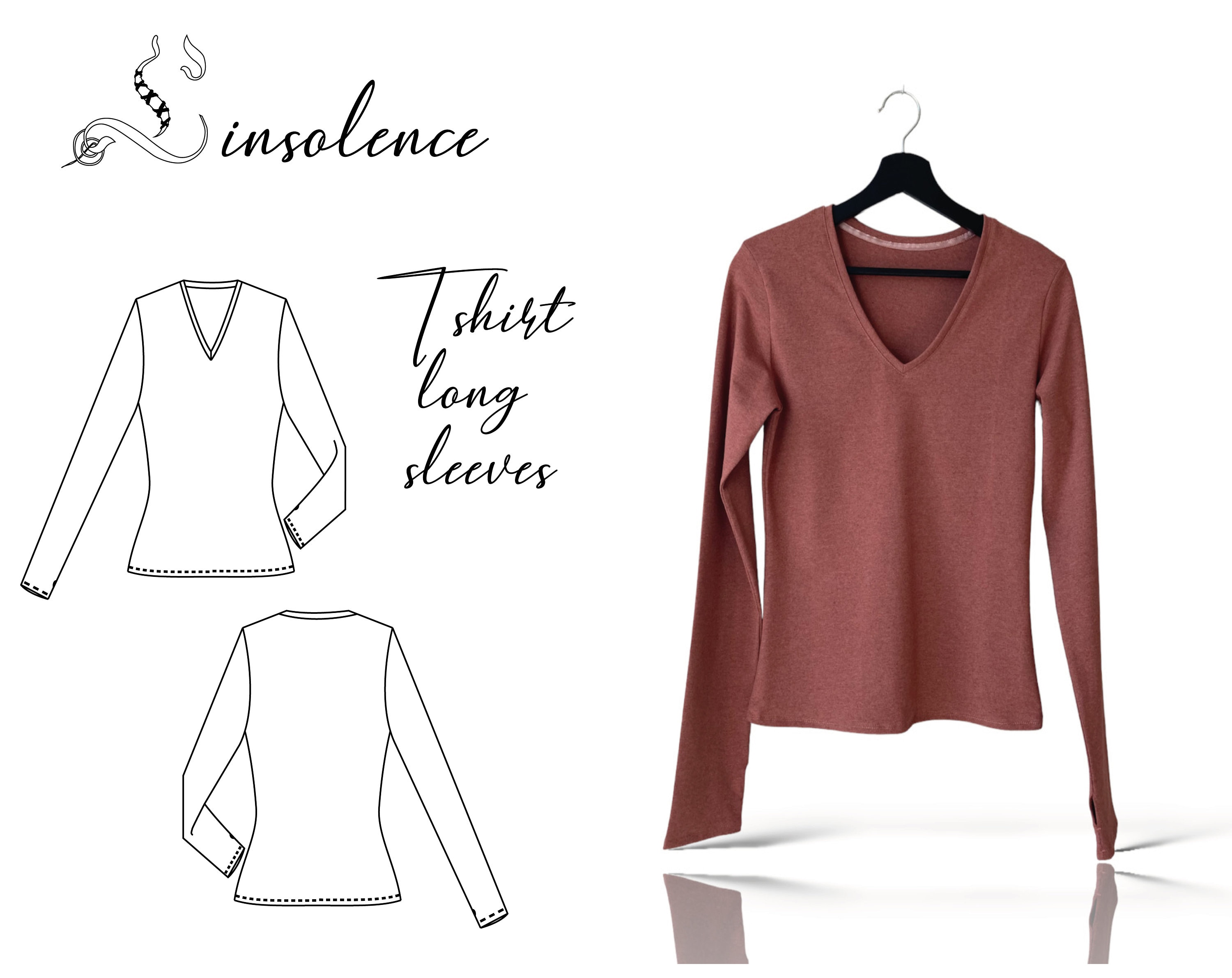 PDF Sewing Pattern Long Sleeve T Shirt,tshirt Easy to Sew,printable T ...