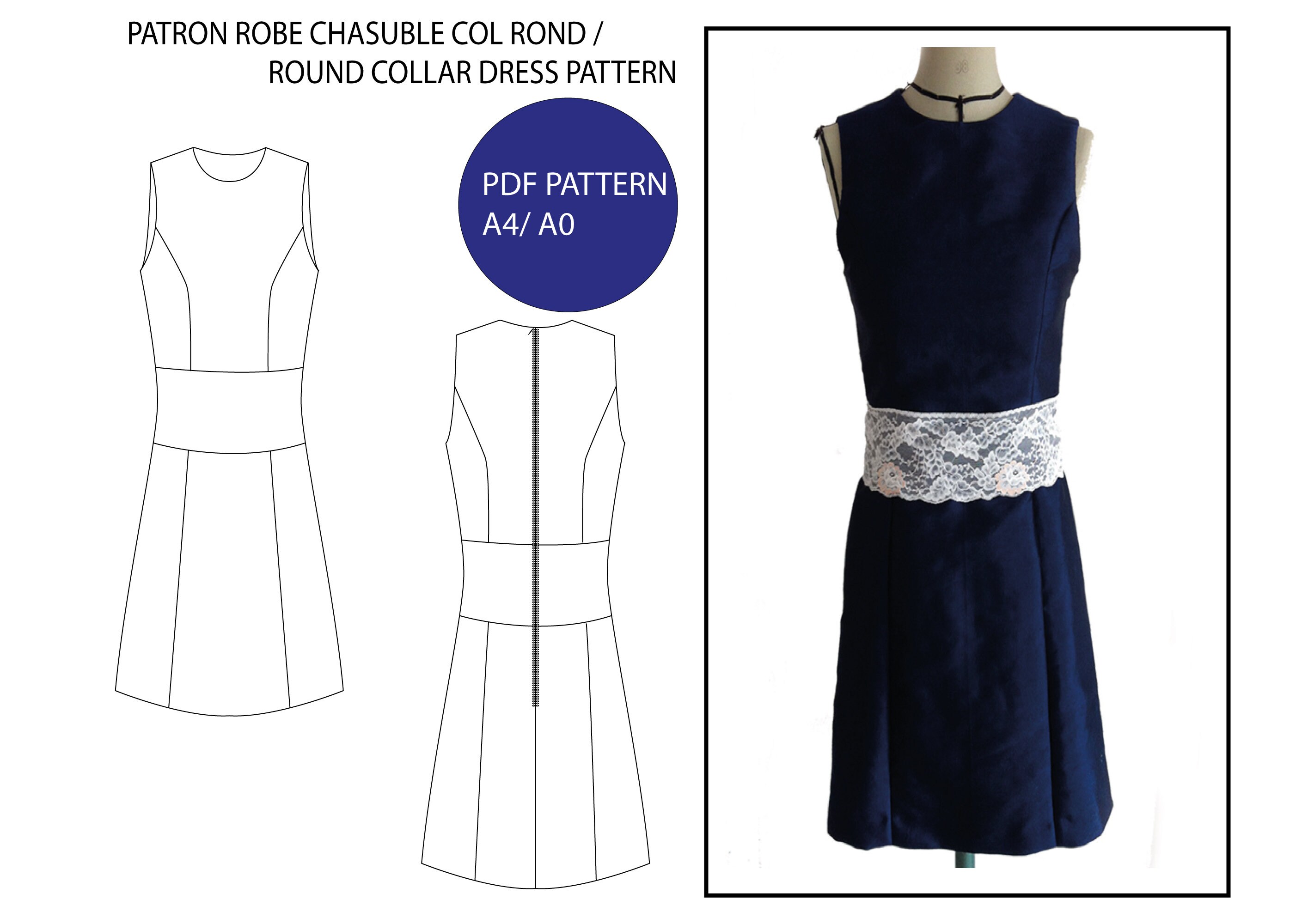 PDF Round collar dress pattern | Etsy