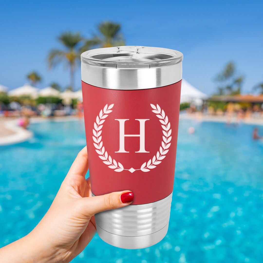 Personalized Laurel Monogram Travel Mug: Laser Engraved 20 Oz Tumbler ...