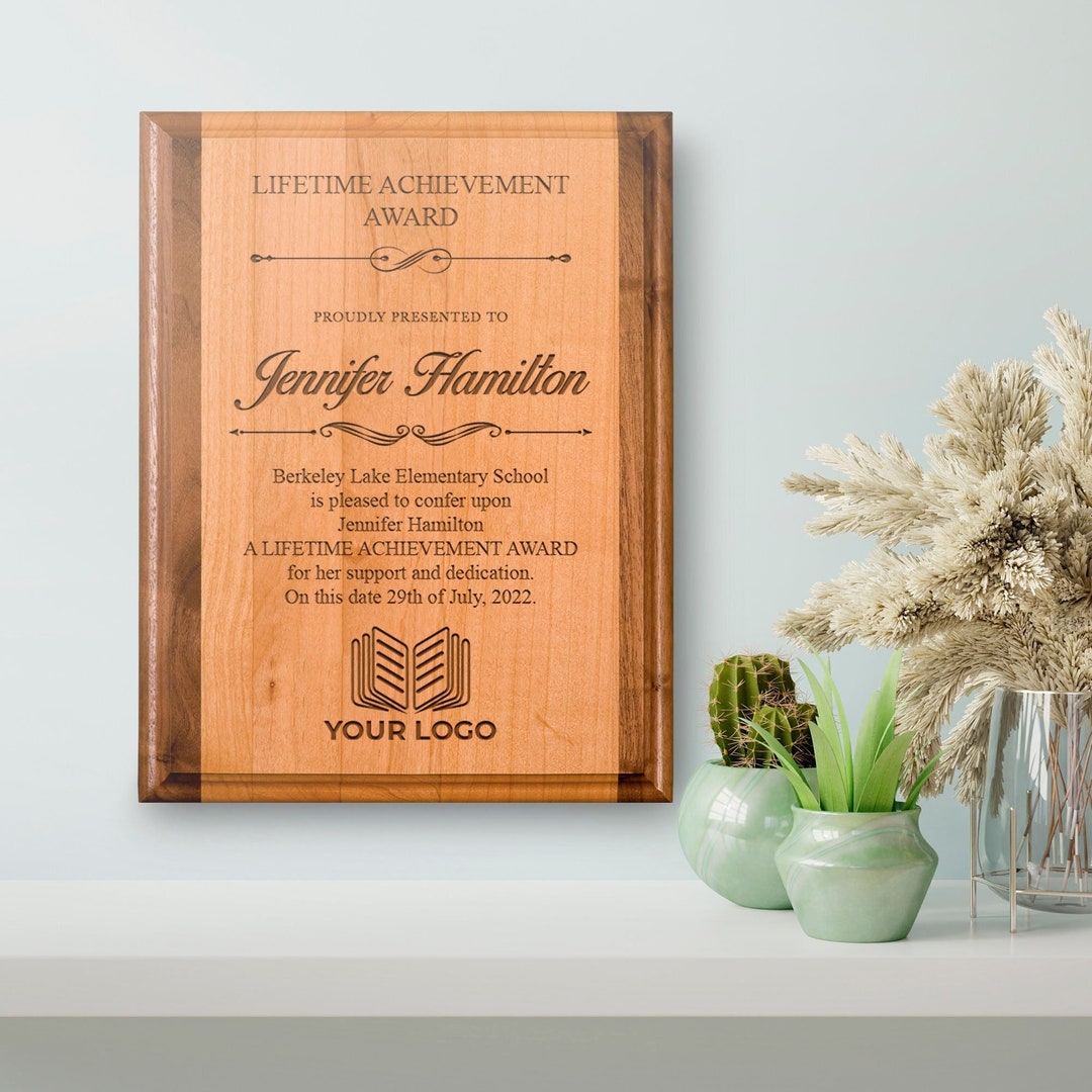 Personalized Red Alder & Walnut Wood Plaque: Custom Corporate Award - Etsy