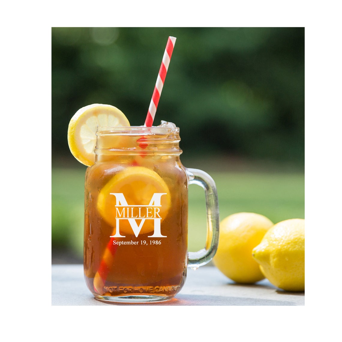 Personalized Drinking Jar With Handle - 16oz - Miller Design - Etsy