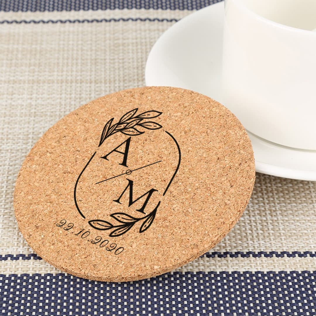 Personalized Wedding Monogram Design Round Cork Coaster Set of 4 - Etsy
