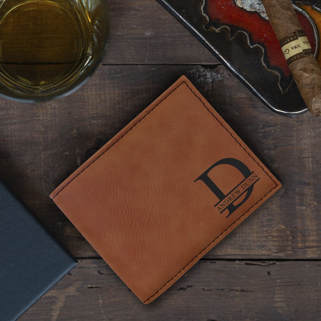 Personalized Split Monogram RFID Protected Leatherette Bi-fold Wallet ...