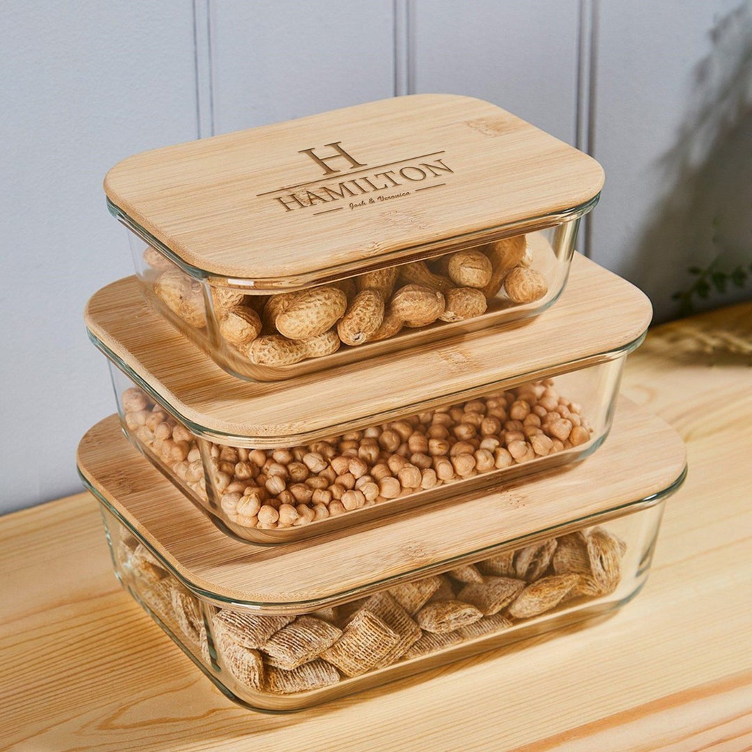 Personalized Glass Container With Bamboo Lid - Etsy
