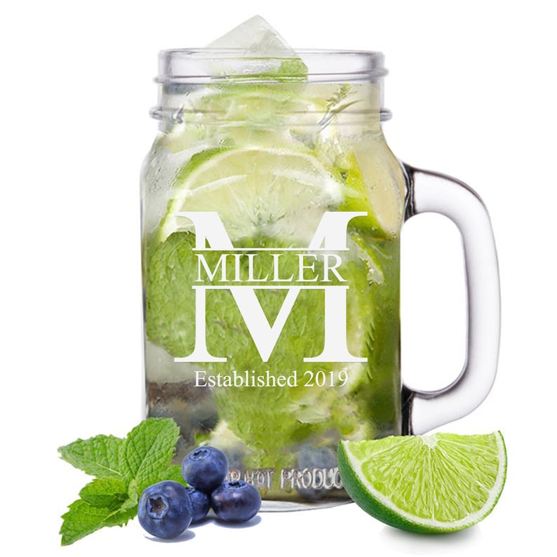 Personalized Drinking Jar With Handle - 16oz - Miller Design - Etsy