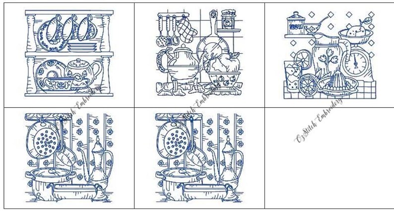 INSTANT DOWNLOAD Vintage Kitchen Redwork Embroidery Designs 1-10 - Etsy