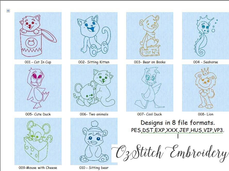 Redwork Baby Animal Embroidery Patterns Instant Download 10 Designs - Etsy