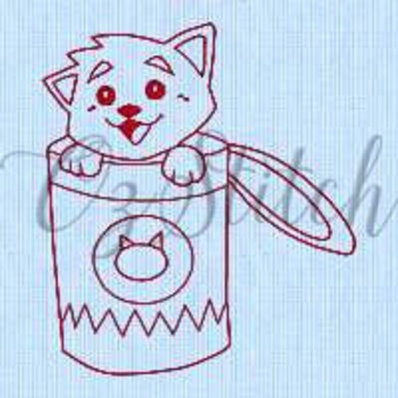 Redwork Baby Animal panel 1-kitten in Cup Quilt Machine | Etsy