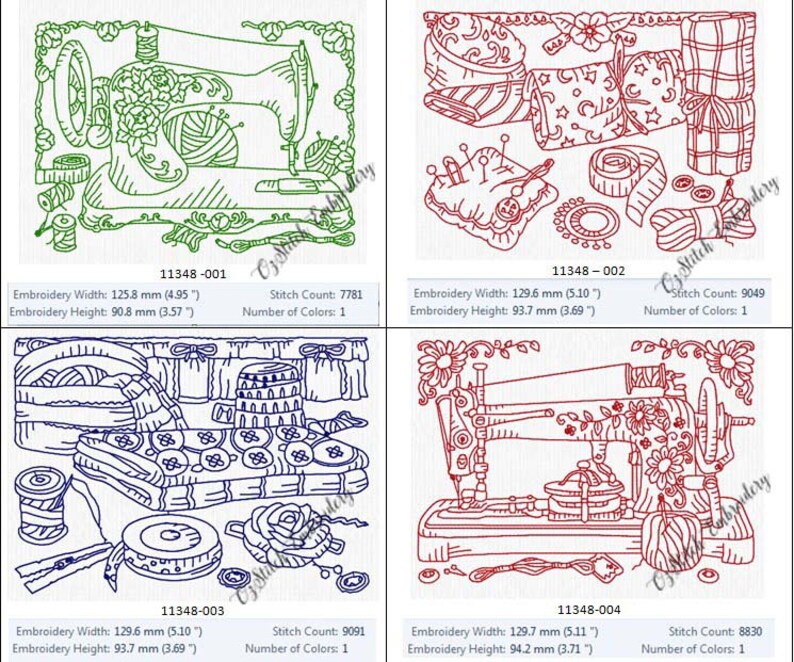 Antique Sewing Machine Set 1-4 Redwork Embroidery Designs. INSTANT ...