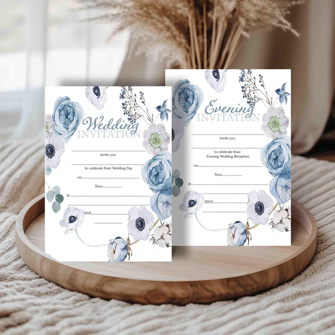 Printed Blank Wedding Invitations Evening Invitations, Dusky Blue ...