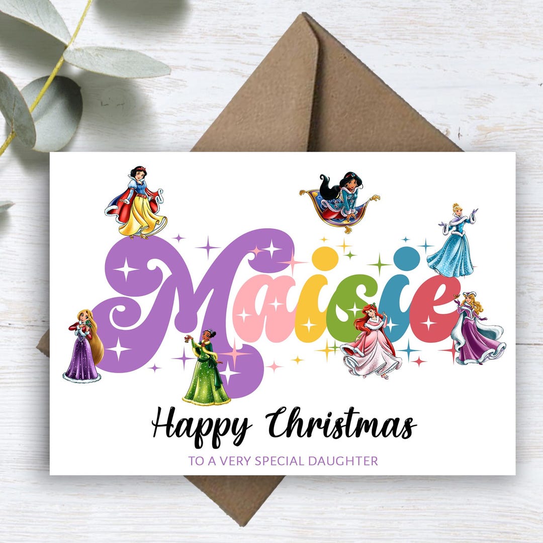 Personalised Childrens Christmas Card Name on Card Christmas Princesses ...