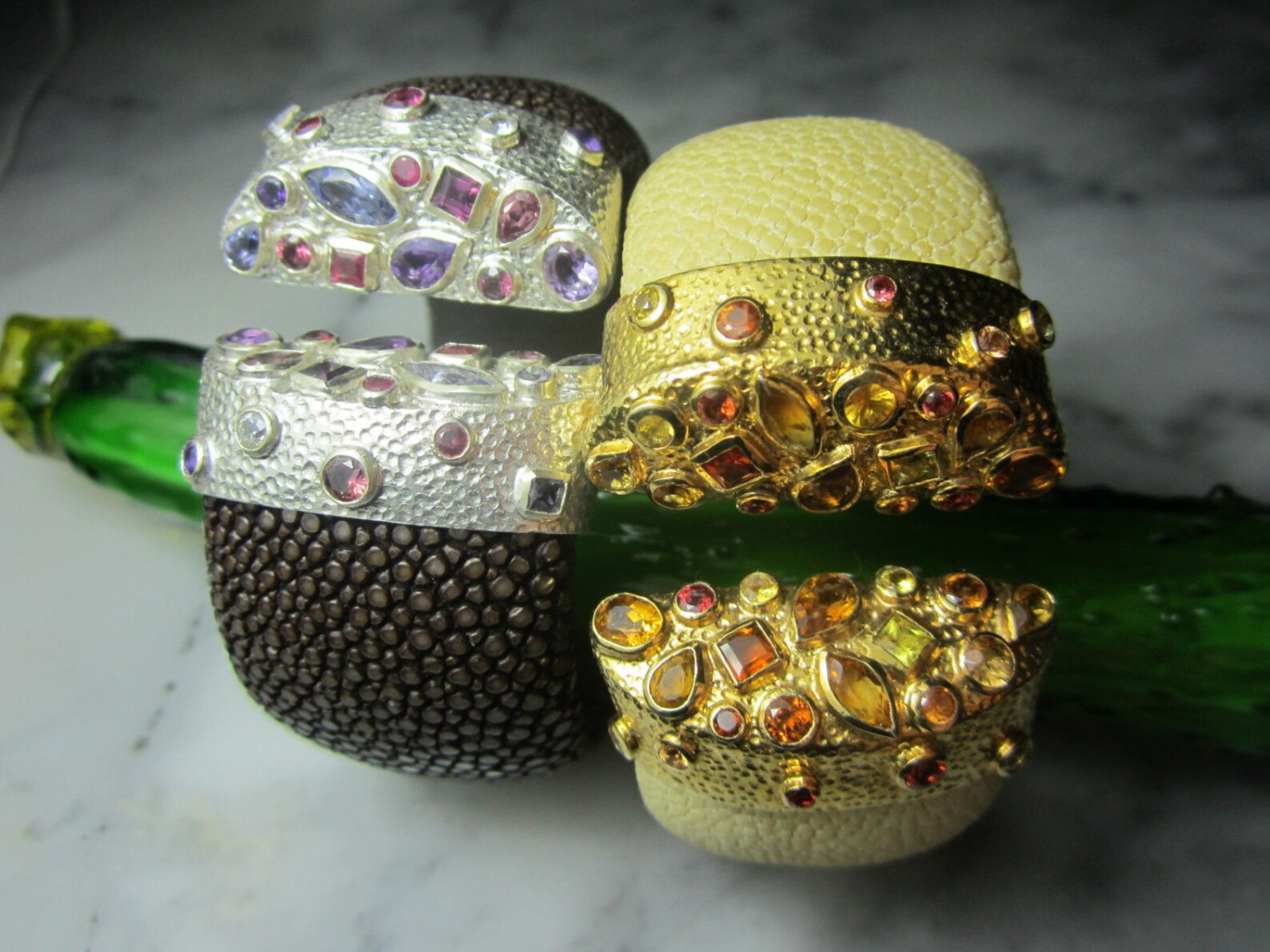 Real Stingray Leather Bangle Bracelet Amethyst Citrine Topaz Solitaire ...