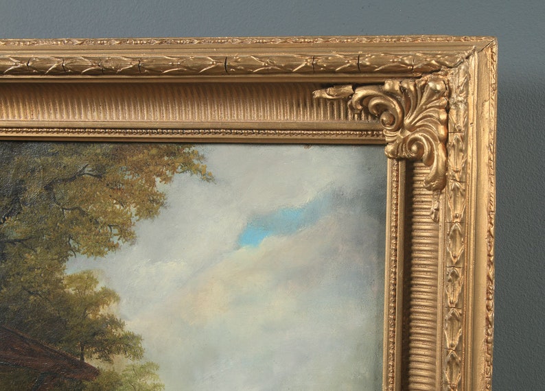 Antique English Victorian Oil Painting of Farmyard Horse Country Scene ...