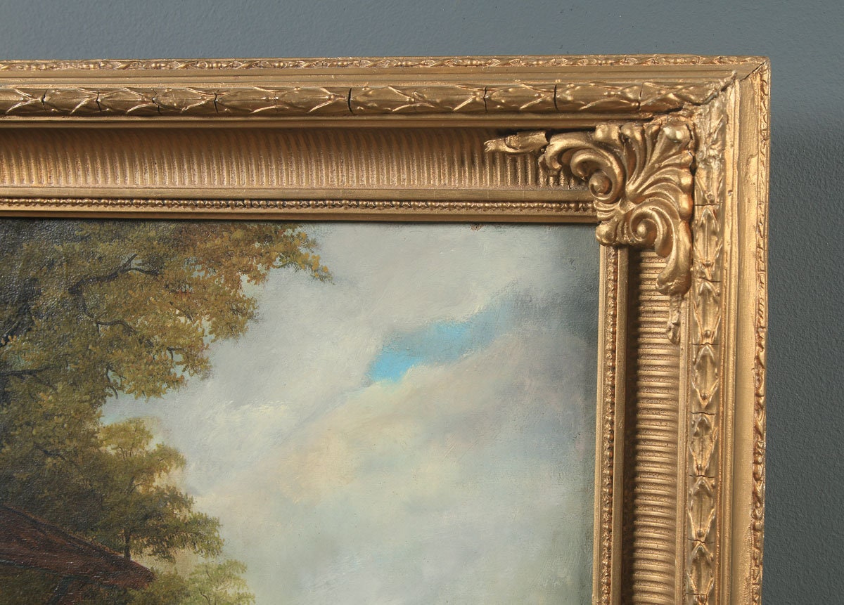 Antique English Victorian Oil Painting of Farmyard Horse Country Scene ...