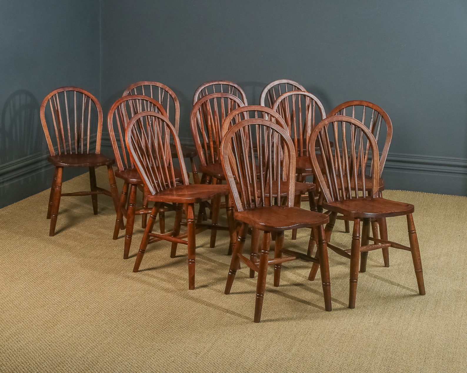 Antique Set of 12 Twelve Victorian Ash & Elm Windsor Stick and Hoop ...