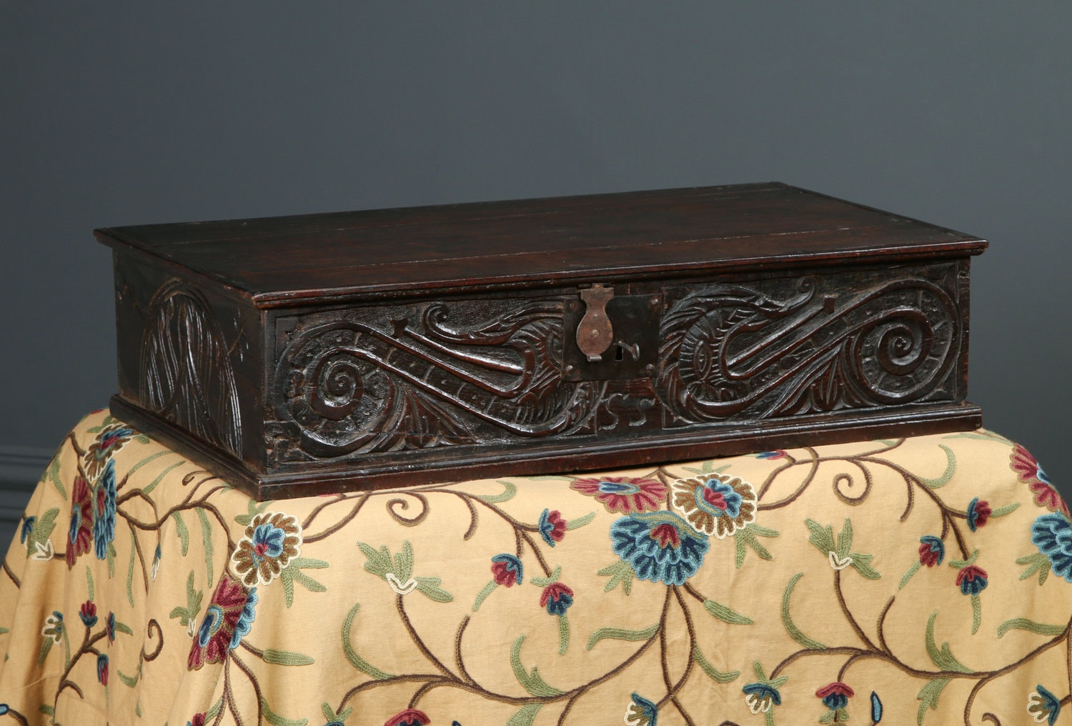 Antique English 17th Century Charles II Oak Carved Bible Box / Writing ...