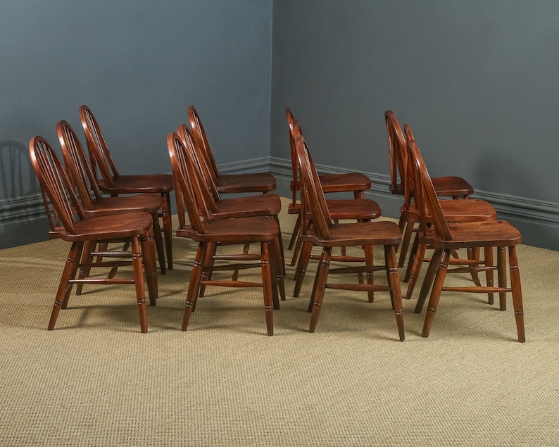 Antique Set of 12 Twelve Victorian Ash & Elm Windsor Stick and Hoop ...