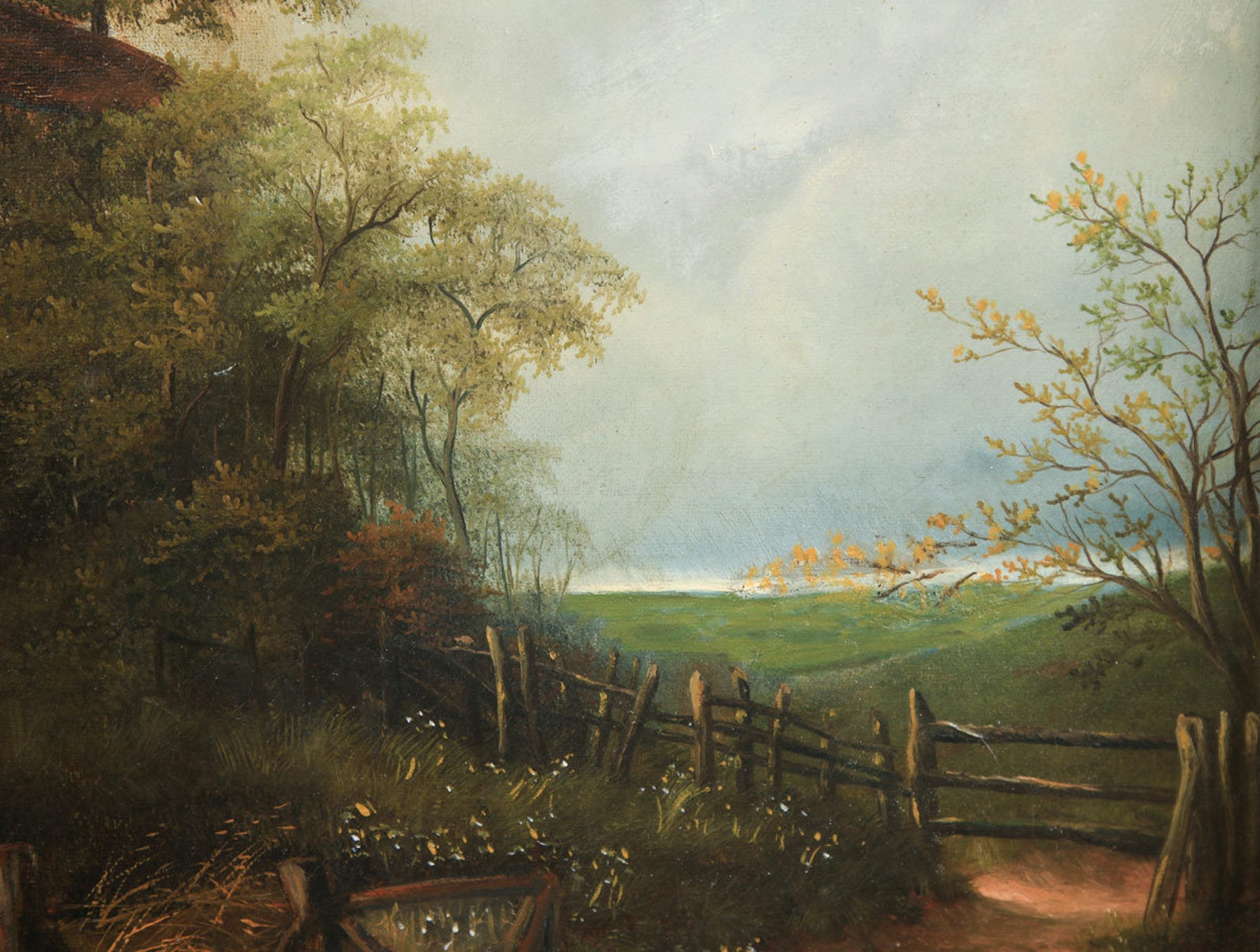 Antique English Victorian Oil Painting of Farmyard Horse Country Scene ...