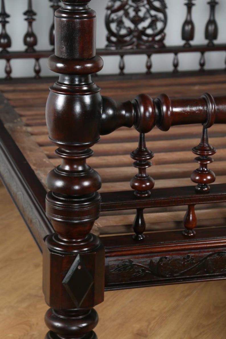 Antique 5ft 7” Victorian Colonial Raj King Size Four Poster Bed Anglo ...