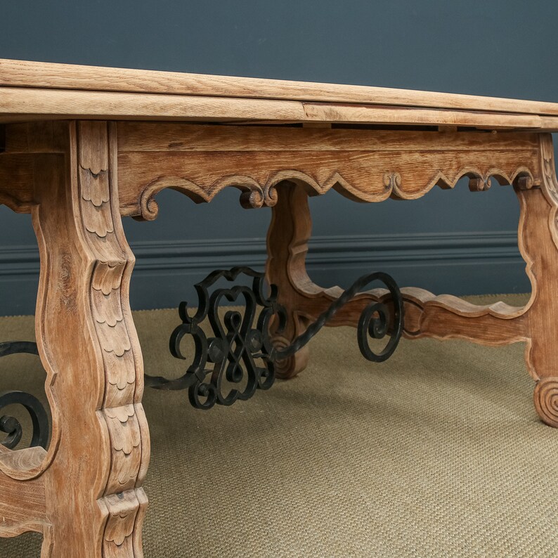 Spanish Basque Parquet Oak & Iron 8ft 9” Refectory Kitchen Dining Table ...
