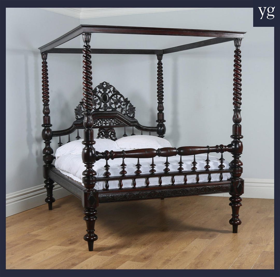 Antique 5ft 7” Victorian Colonial Raj King Size Four Poster Bed Anglo ...