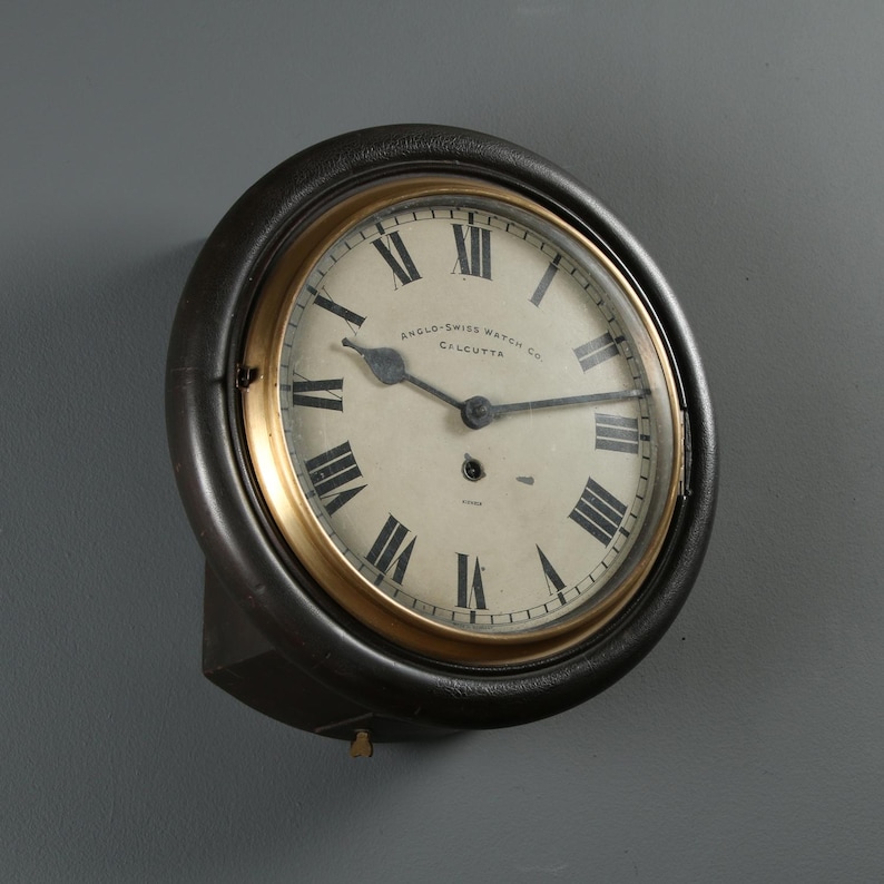 Antique 13.5" Mahogany Anglo Swiss Watch Co. Railway Station / School ...