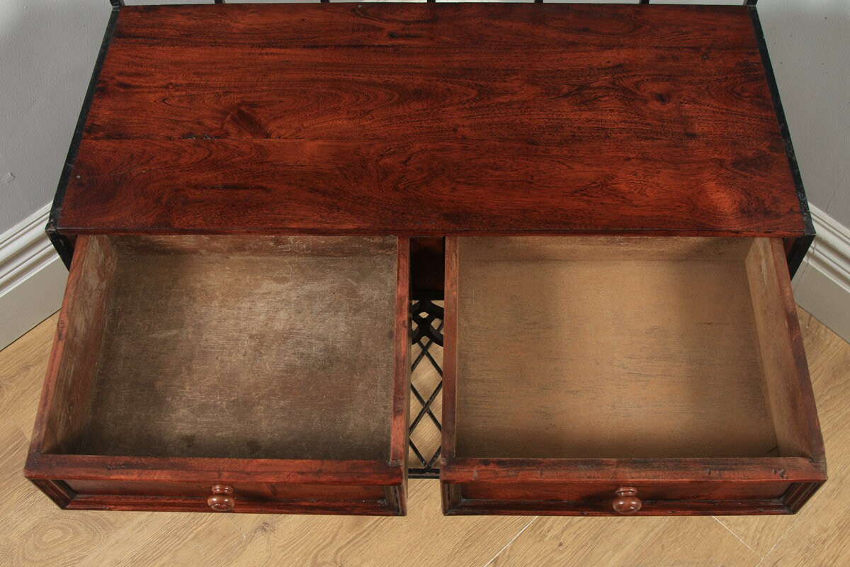 Vintage Indian Teak & Metal Hall Stand Two Drawer Sideboard Rack circa ...