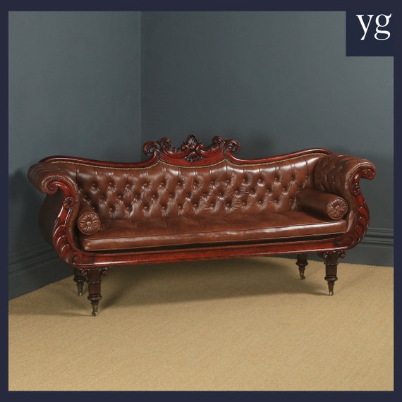 Antique English Regency Mahogany Brown Leather Double Ended Couch Settee Sofa circa 1830 Etsy Canada