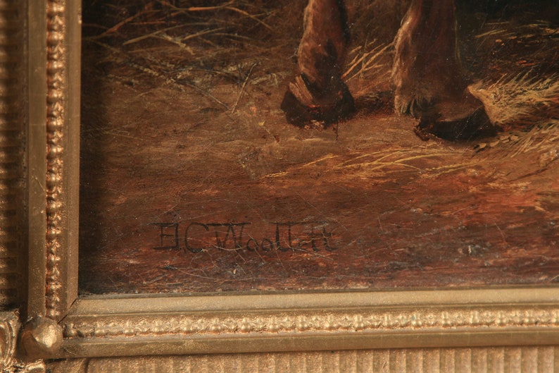 Antique English Victorian Oil Painting of Farmyard Horse Country Scene ...