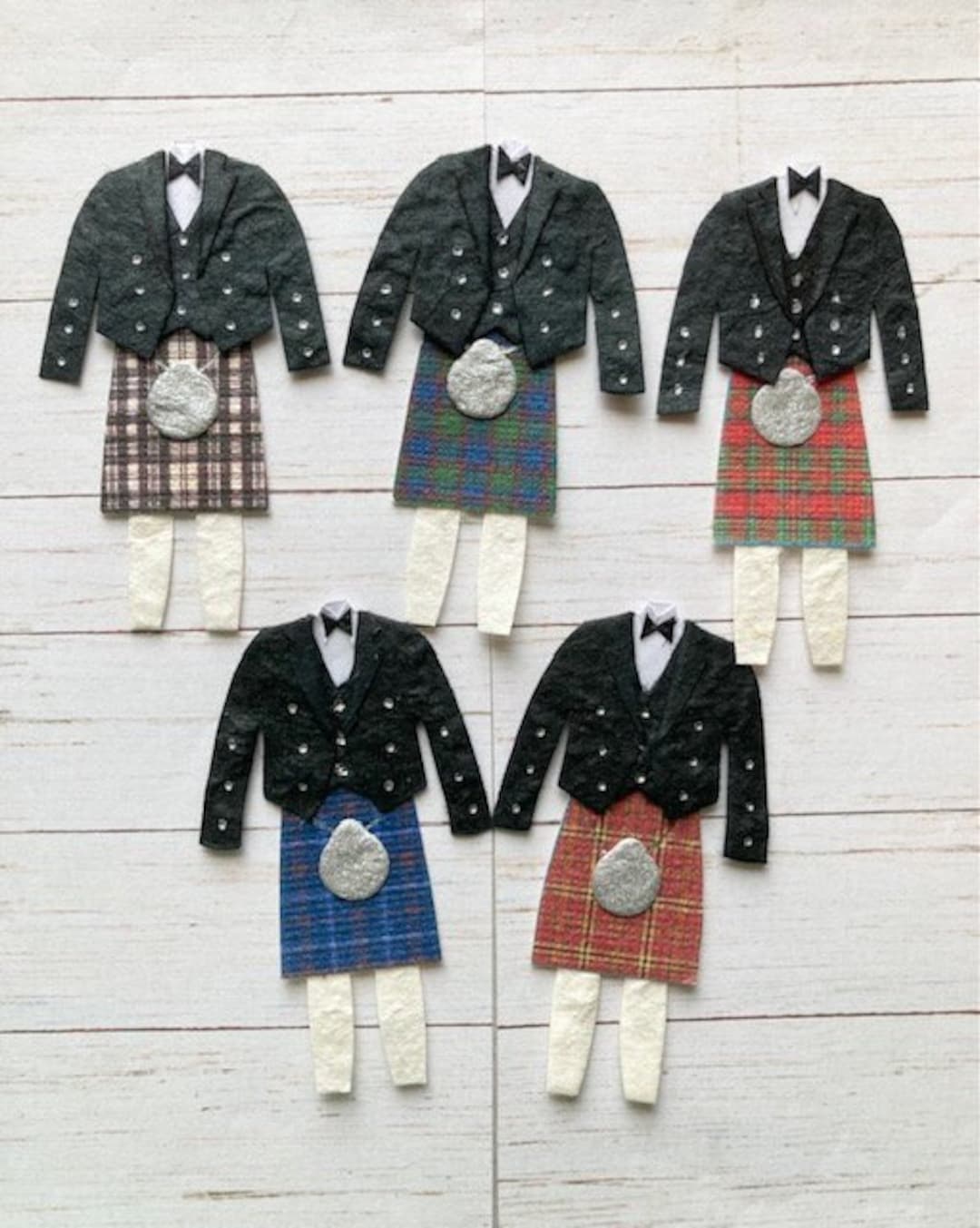 5 Die-cut Mulberry Paper Scottish Groom Kilt Embellishments Mixed ...