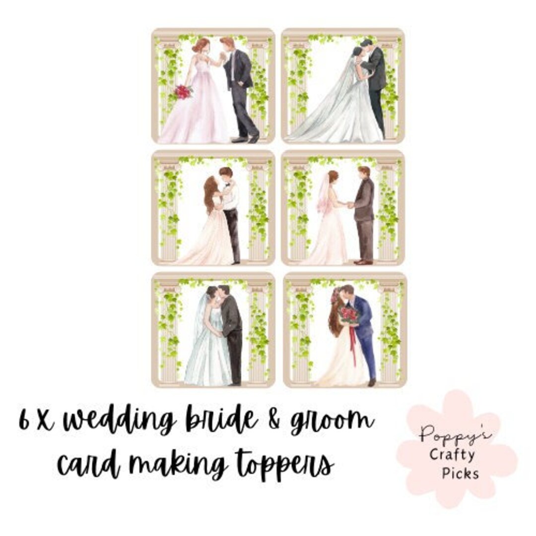 6 Wedding Bride & Groom Toppers / Card Making / Craft Supplies ...