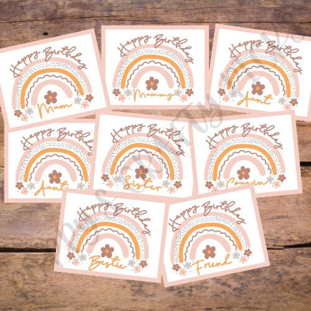 Boho Rainbow Happy Birthday Card Toppers: Relatives & Friends - Etsy
