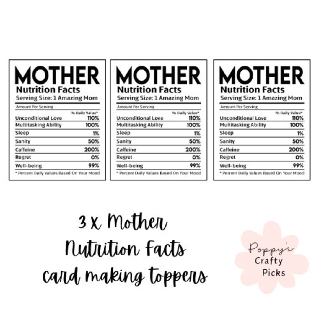 Mother Nutrition Facts Card Toppers: DIY Craft Embellishments - Etsy