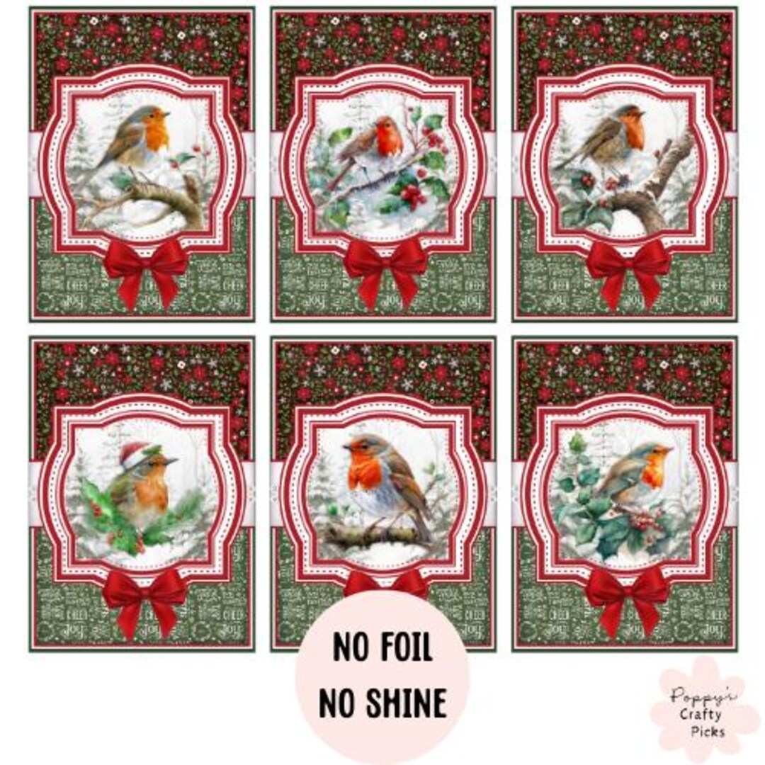 6 Winter Robin Card Toppers, Christmas Card Making, Cardmaking Supplies ...
