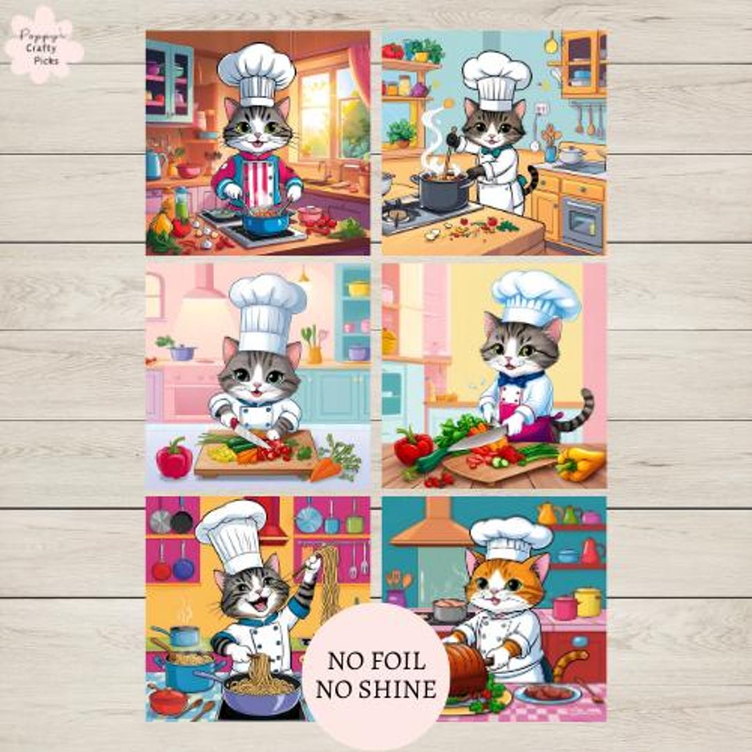 6 Cute Chef Cat Cooking Card Toppers, Card Making, Cardmaking for Him ...