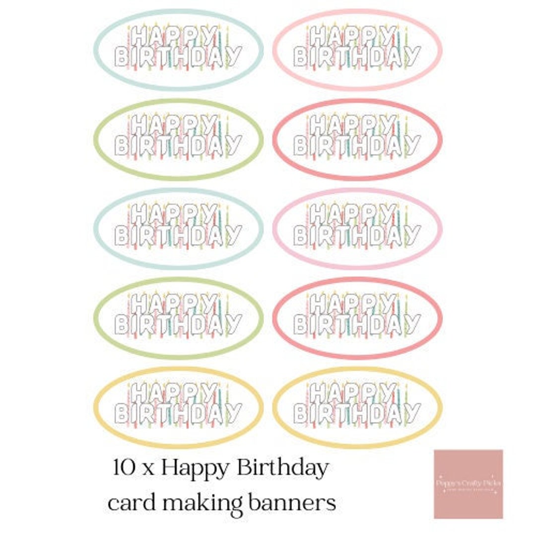 10 Oval Happy Birthday Card Making Banners Embellishments Sentiments ...