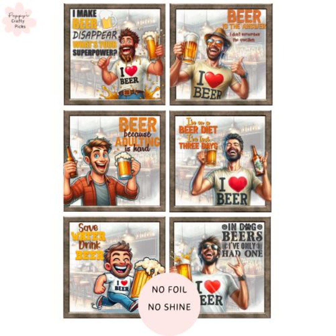 6 Funny Beer Drinking Card Toppers, Card Making, Cardmaking for Him ...