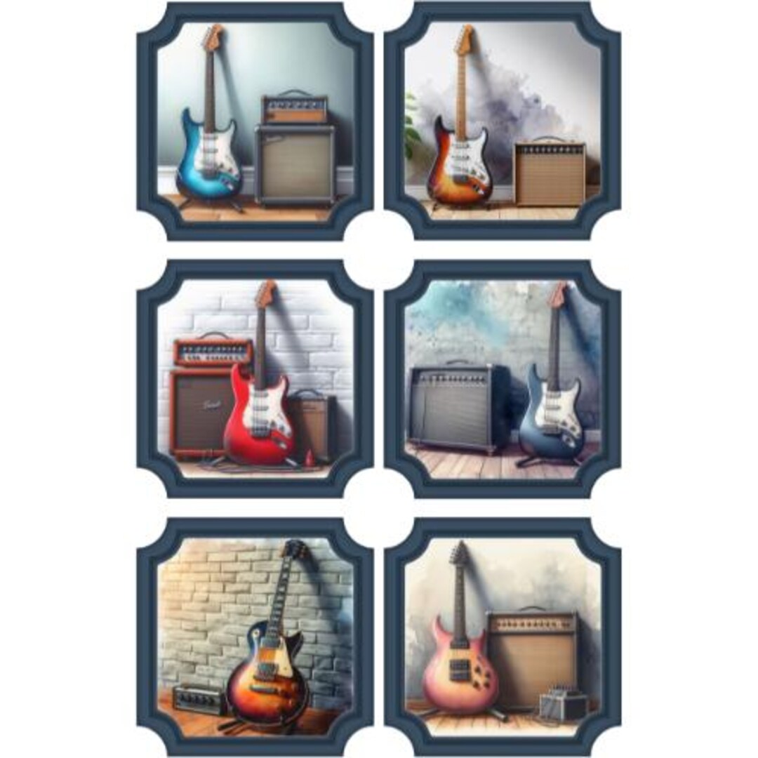 6 Electric Guitar Card Toppers, Card Making, Cardmaking for Him, Make ...