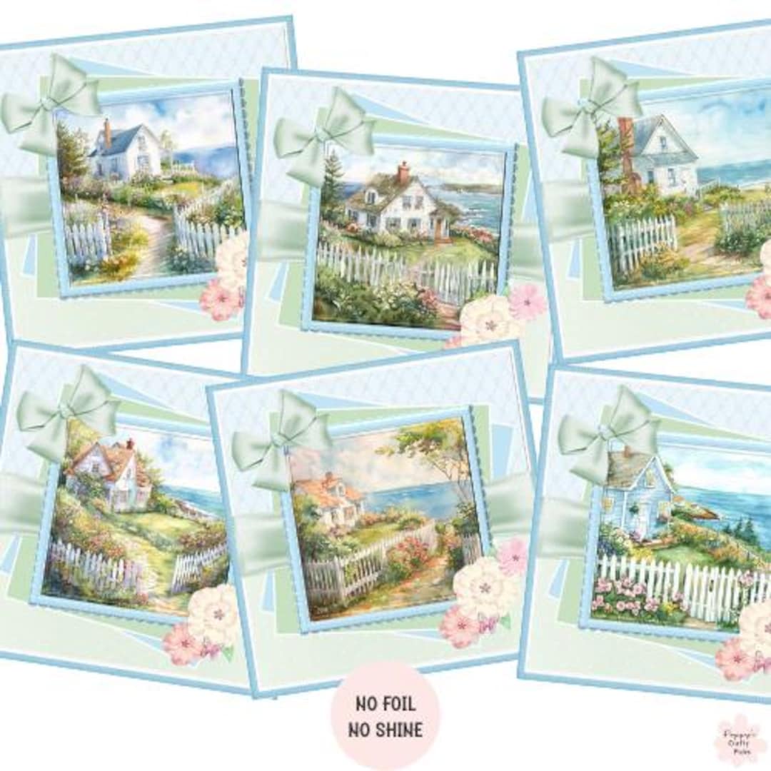 6 Seaside Cottage Card Toppers, Card Making Supplies, New Home ...