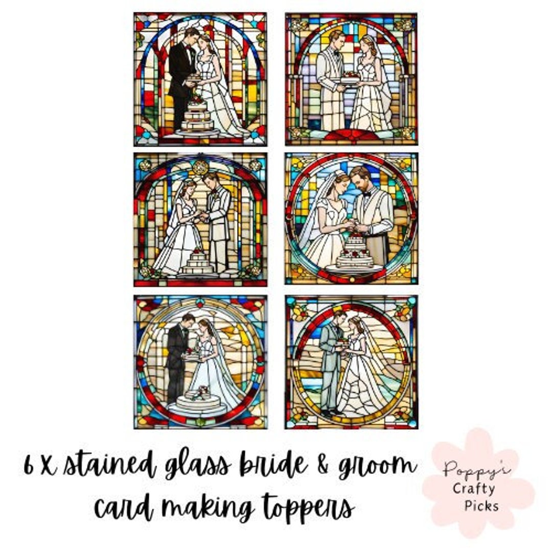 Stained Glass Bride & Groom Card Toppers: Wedding Papercrafts (6pc ...