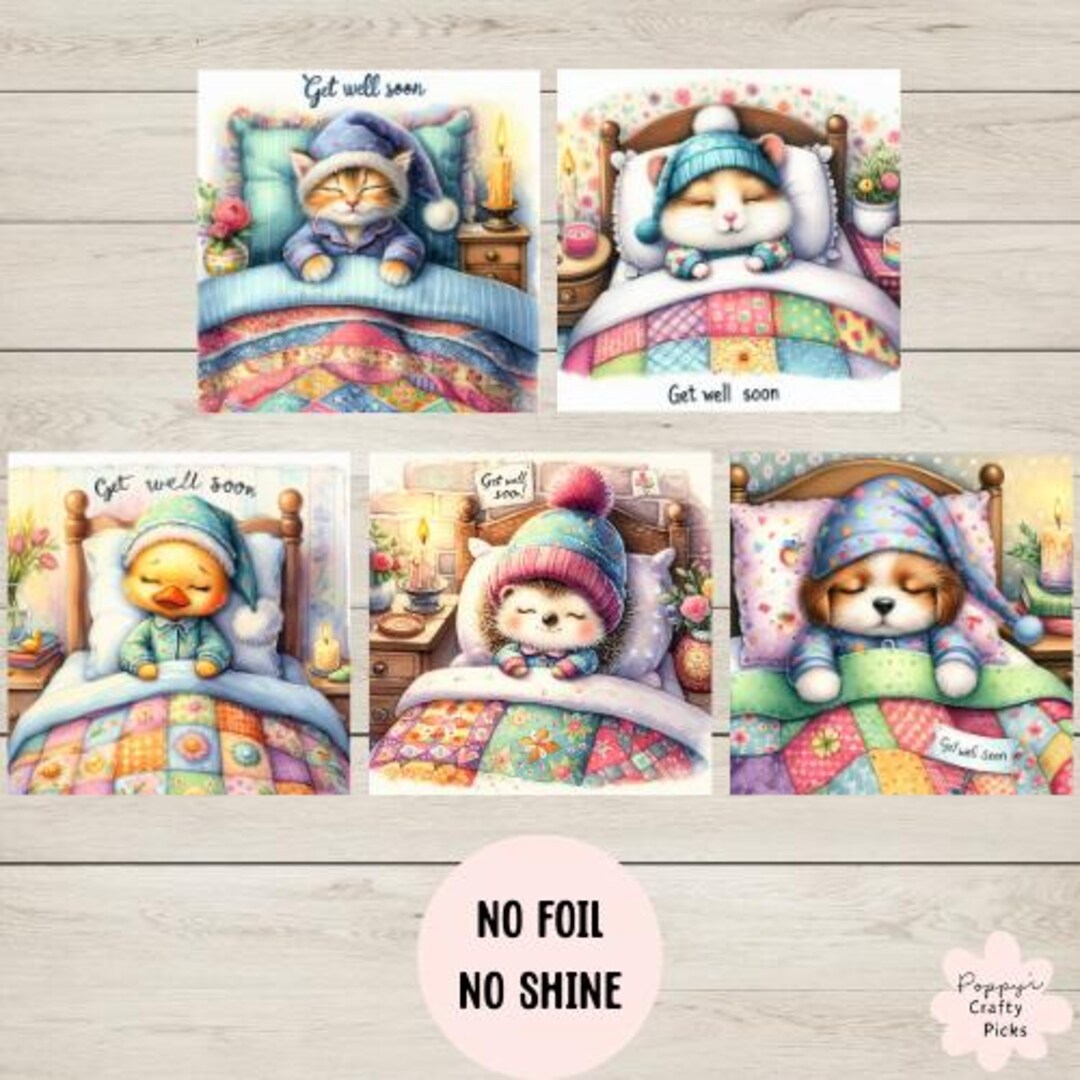 5 Cute Animal Get Well Soon Card Making Toppers, Cardmaking Supplies ...