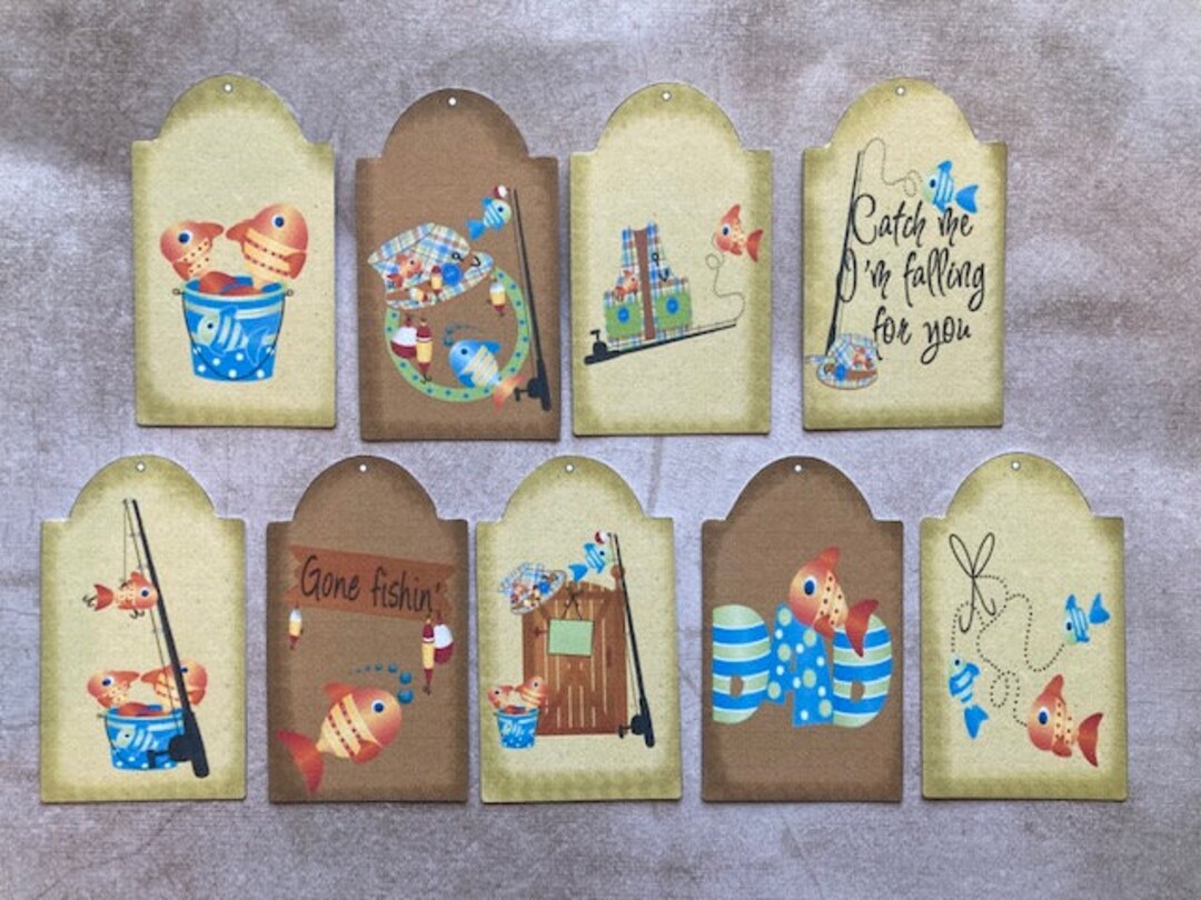 9 Fishing Themed Tag Embellishments ~ Fathers Day ~ Card Making ...