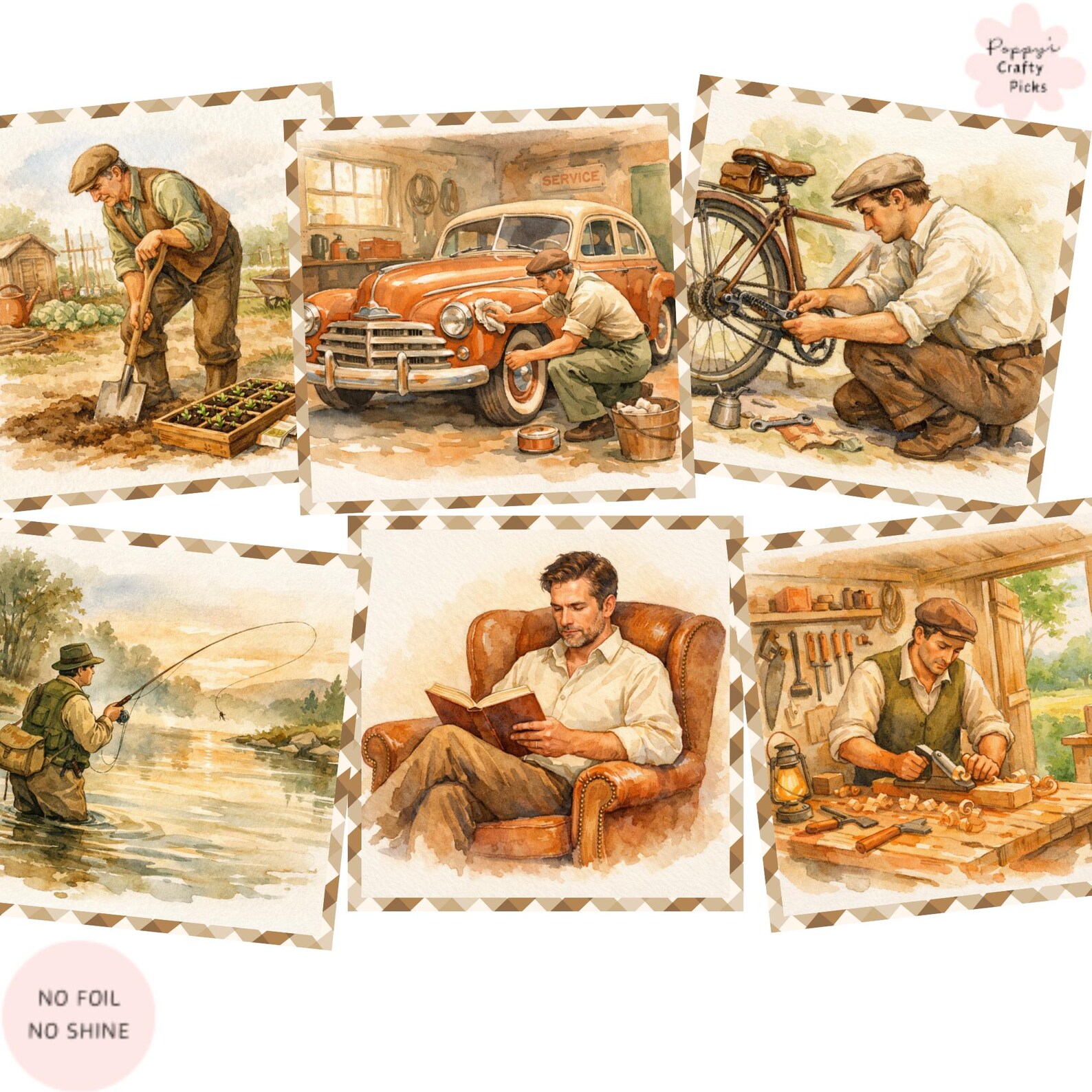 Vintage Masculine Hobby Card Toppers for Birthday Card Making ...