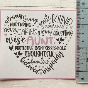 6 Aunt Heart Card Toppers Mothers Day Card Making Sentiments DIY Craft ...