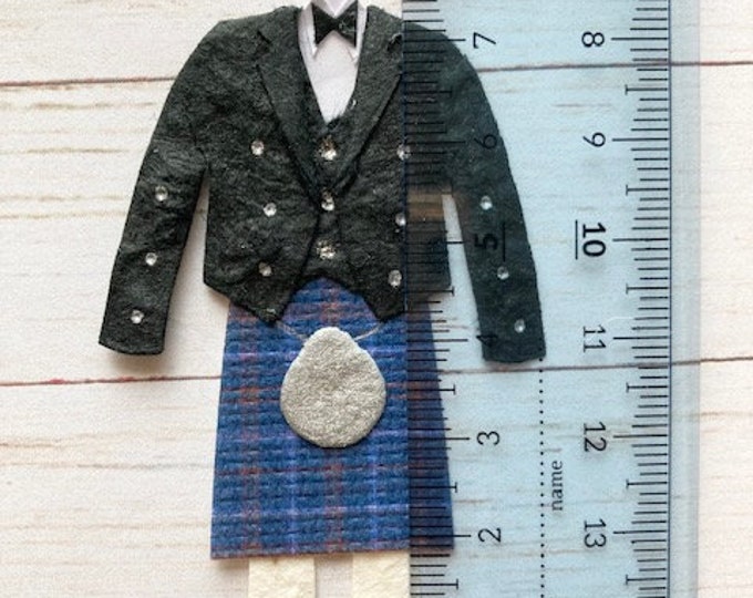 5 Die-cut Mulberry Paper Scottish Groom Kilt Embellishments ~ Blue ...