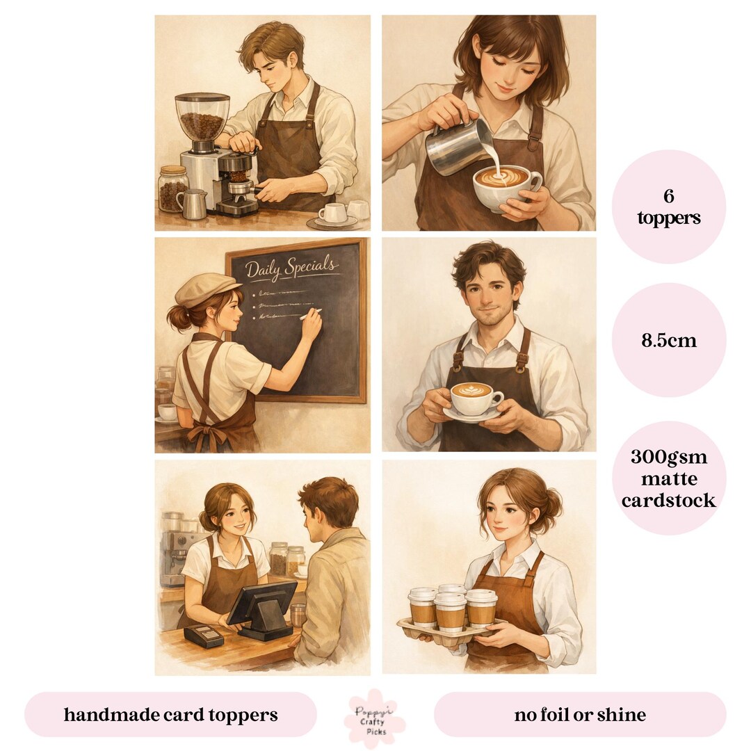 Coffee Shop Barista Card Toppers for Card Making, Scrapbooking ...