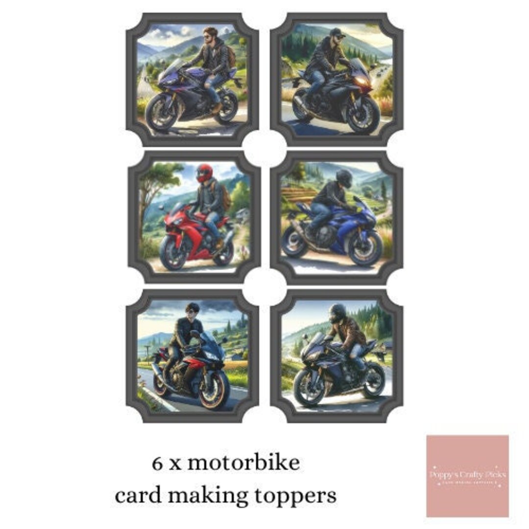 6 Motorbike Card Toppers, Card Making, Make Your Own Greetings Cards ...